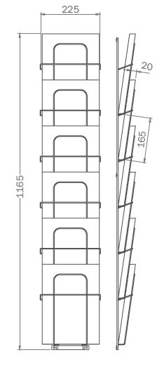 Postkort holder 1150 x 225 med 6 lommer højkant Sølv farve HPA41 A4 624 ...
