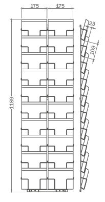 Postkort holder 1150 x 362 med 20 lommer vandret Sølv farve HPKT20 624 ...